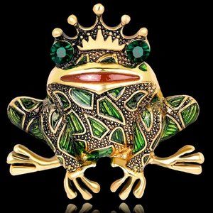 Jewelry | Royal Crown Kissing Frog Prince Rhinestone Brooch | Poshmark